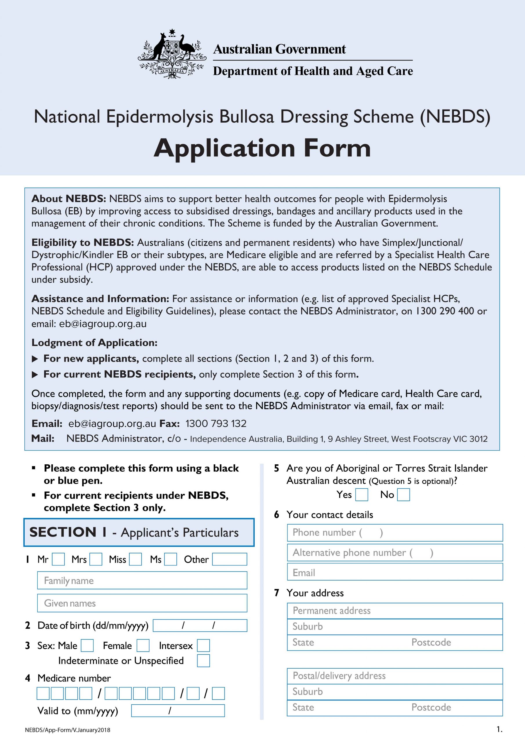 Forms - National Epidermolysis Bullosa Dressing Scheme