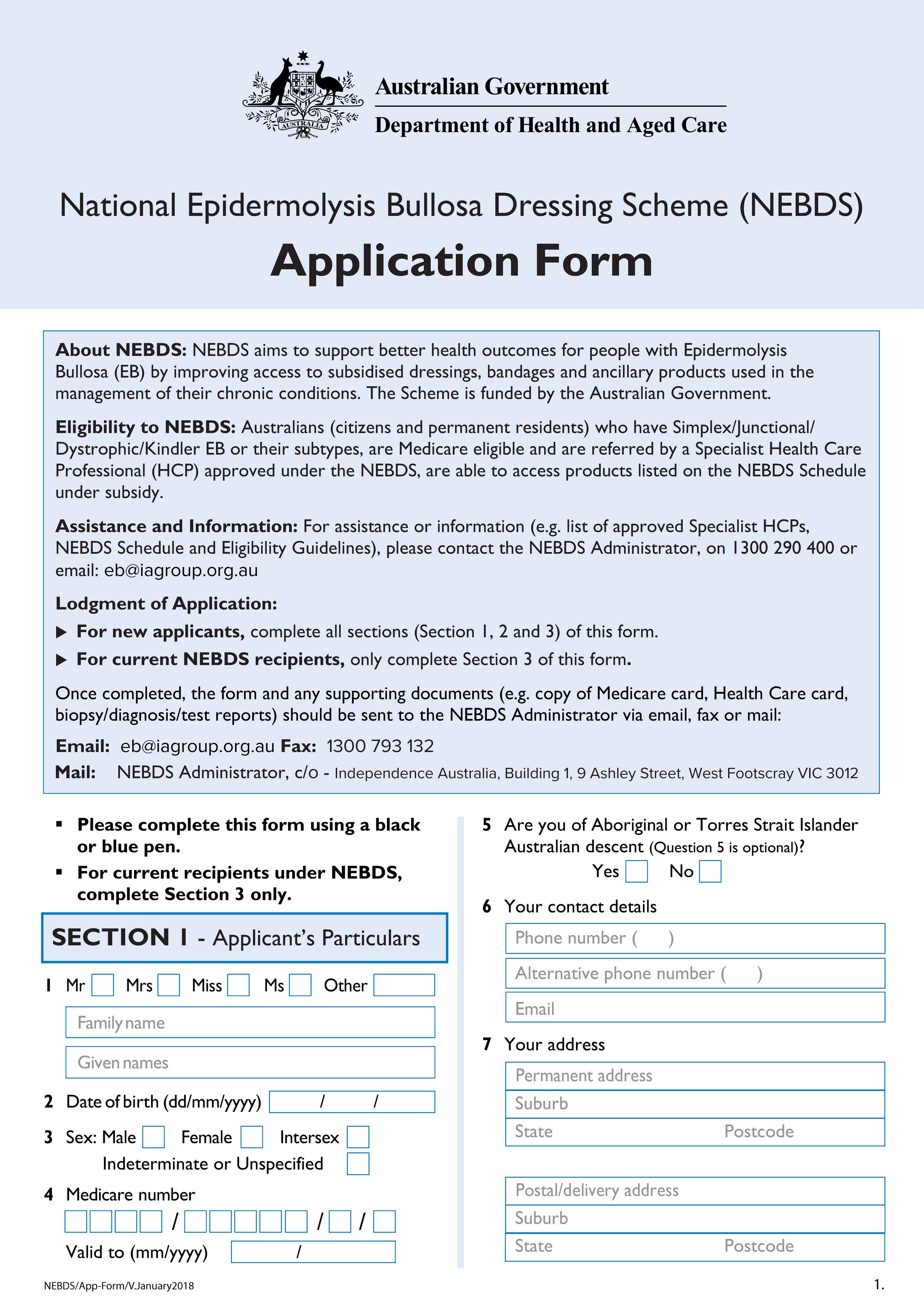 Forms - National Epidermolysis Bullosa Dressing Scheme